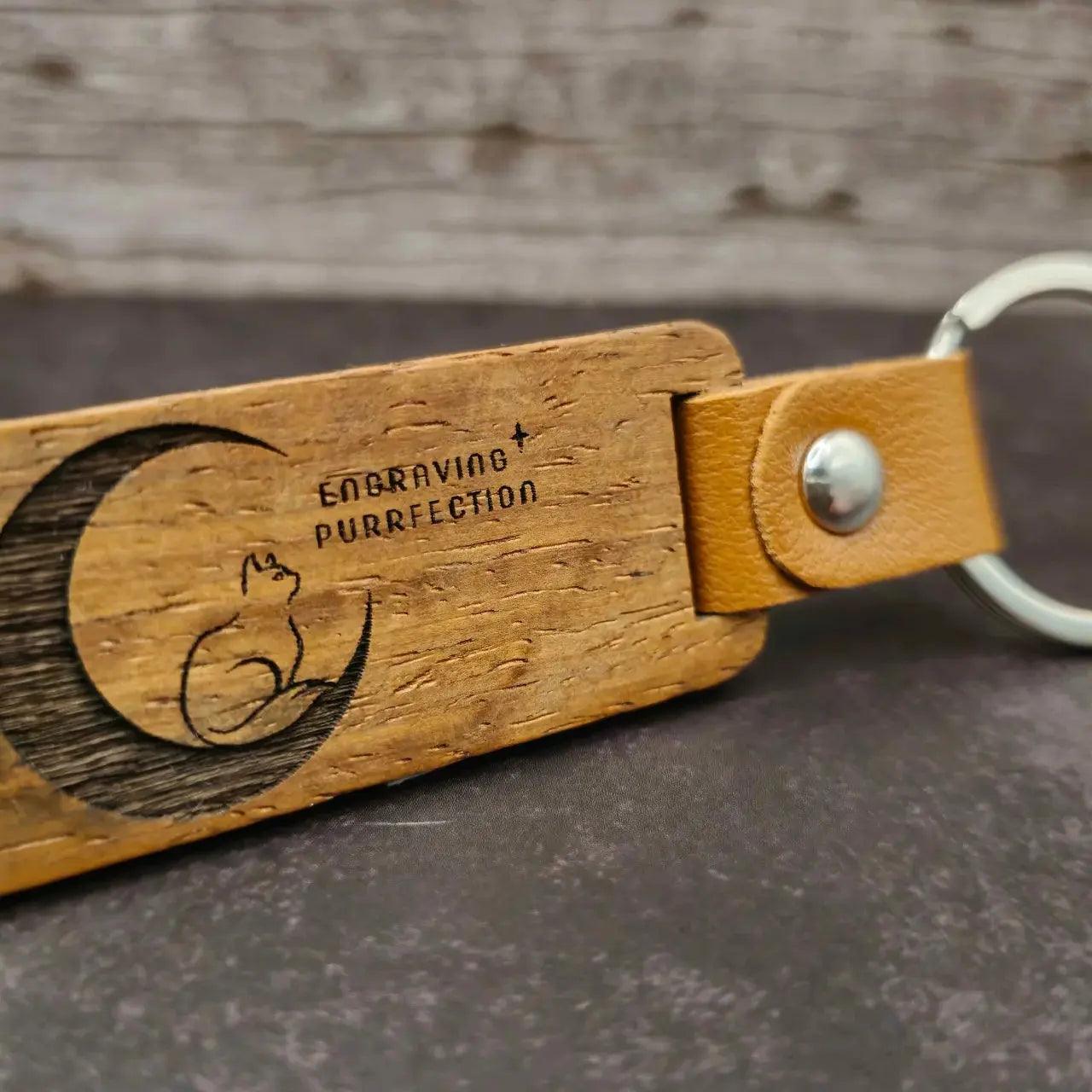 Keyrings & Keychains - Personalised Wood Keyring with Leather Loop ...