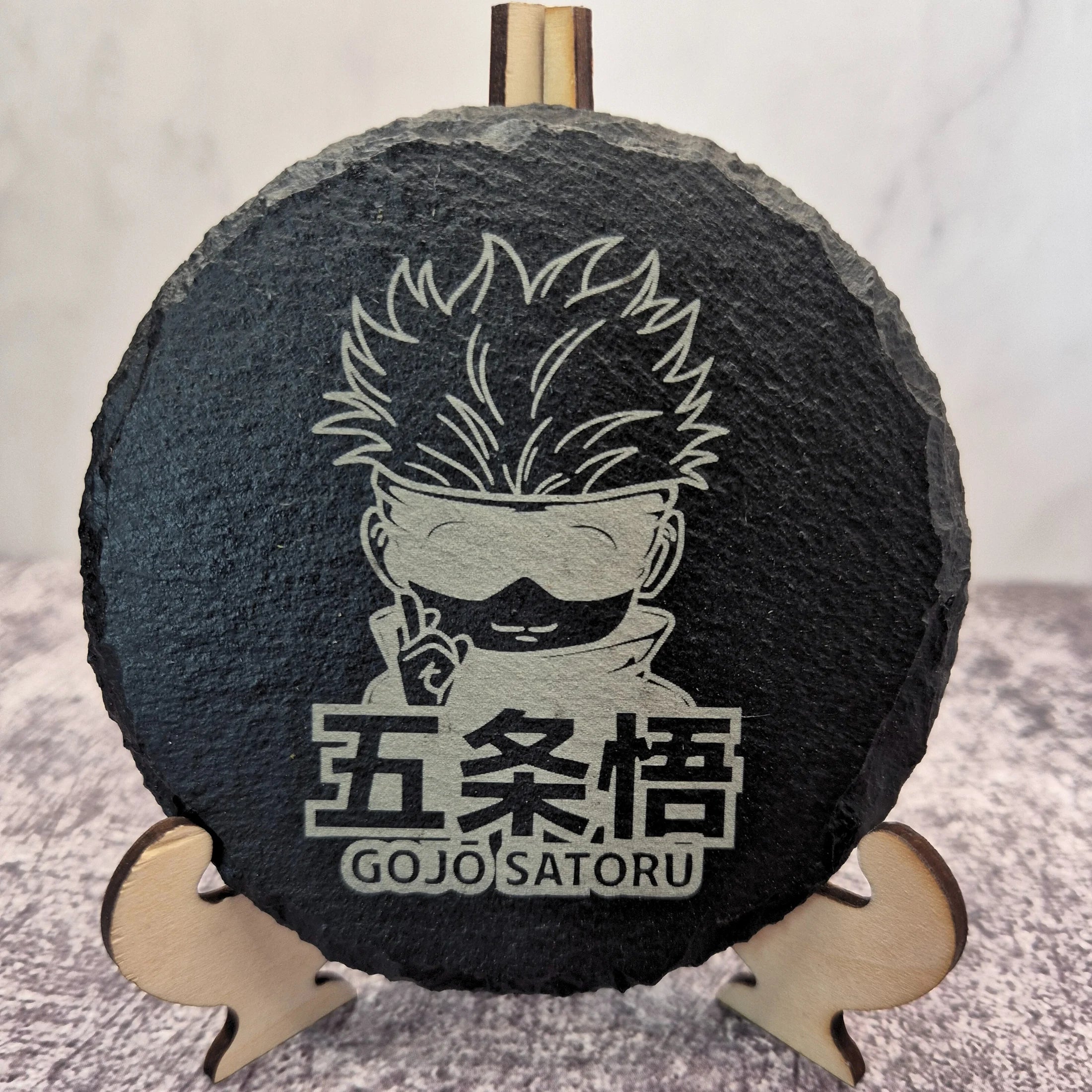 Chibi Gojo Slate Coaster – Jujutsu Kaisen – Engraving Purrfection
