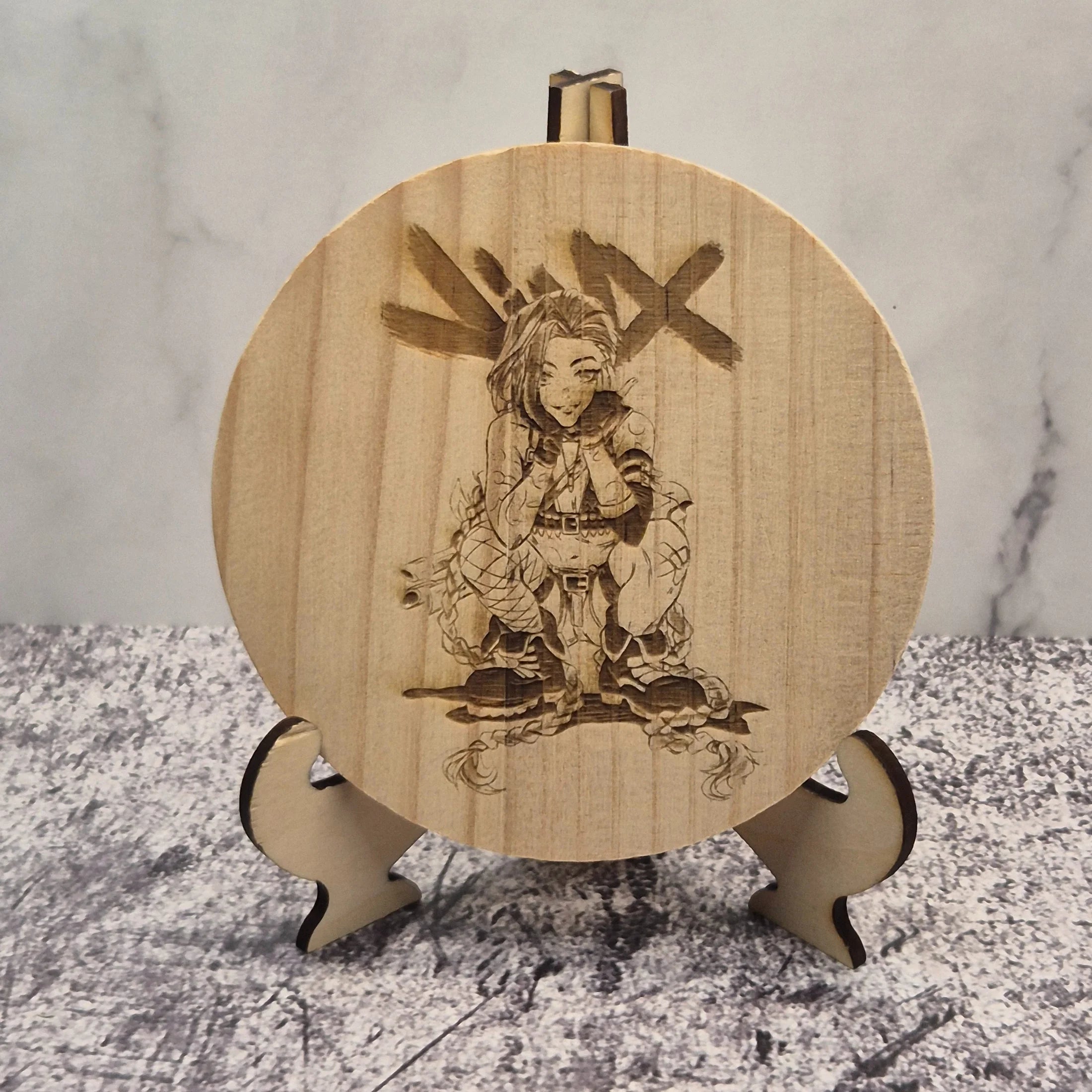 Jinx Wooden Coaster – Arcane Fan Art Design – Engraving Purrfection